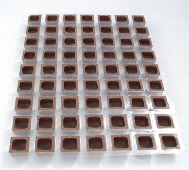 Box of 630 square praline shells, milk chocolate with dark mocha ...